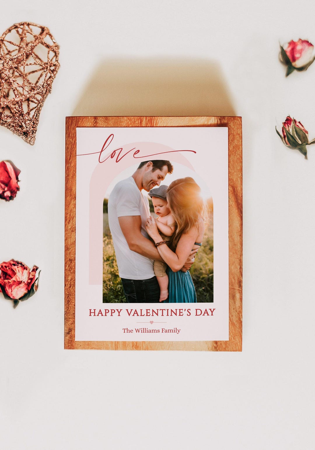 Happy Valentines Photo Card Printable, Pink Valentine's Day Card ...