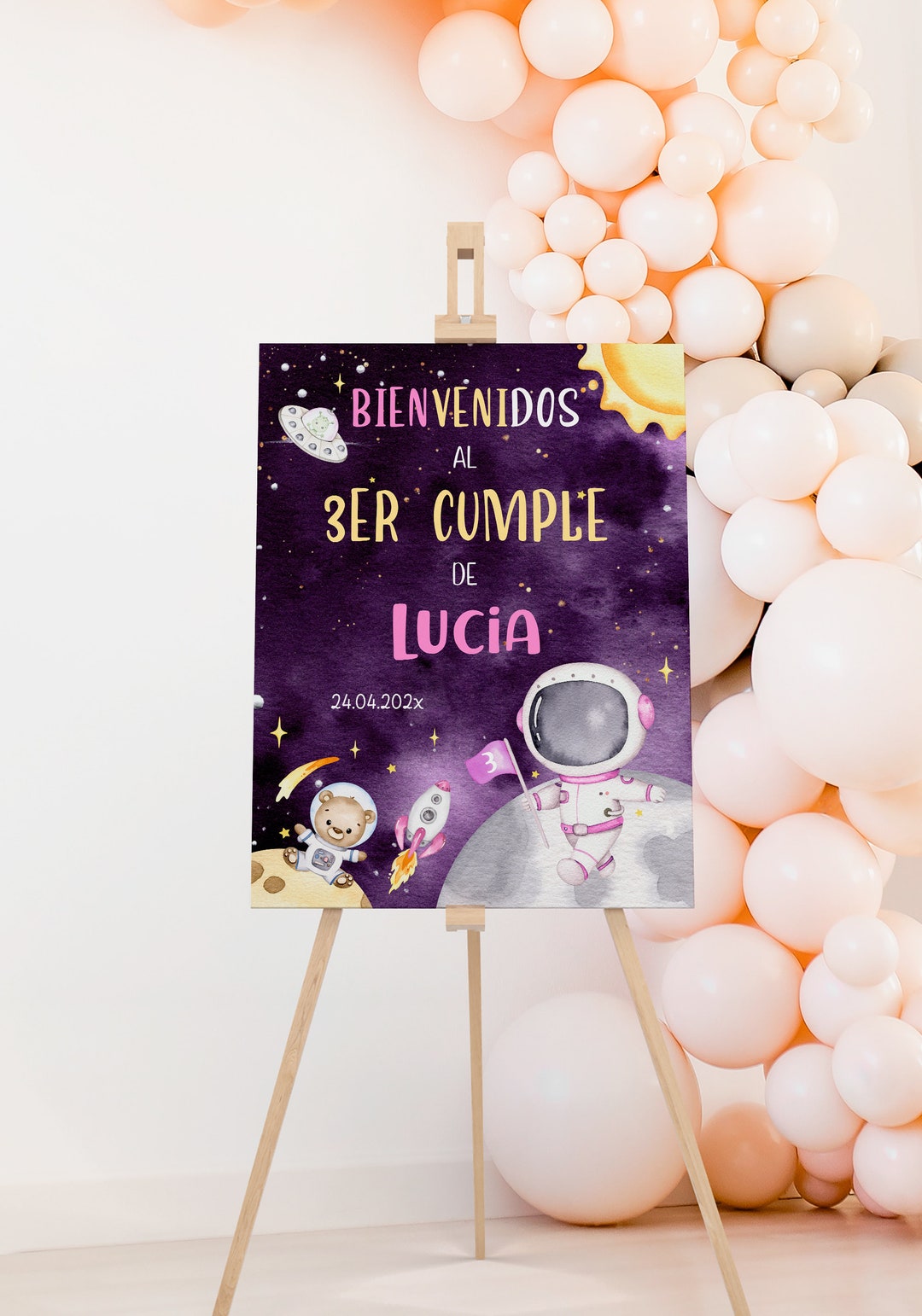 Astronaut Birthday Poster Welcome Sign in Spanish, Space Bienvenidos ...