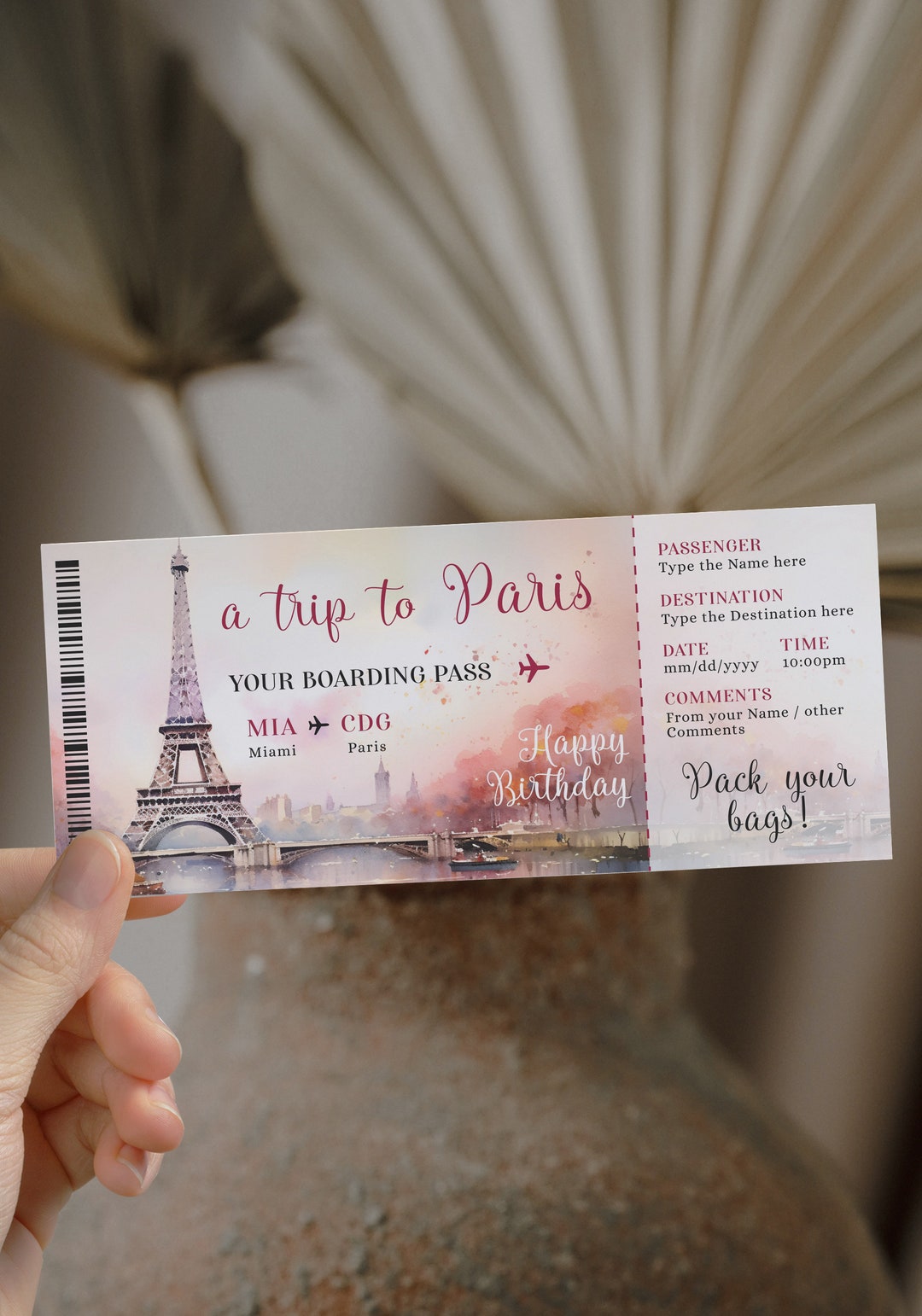 Paris Surprise Boarding Pass, Printable Airline Ticket Template ...