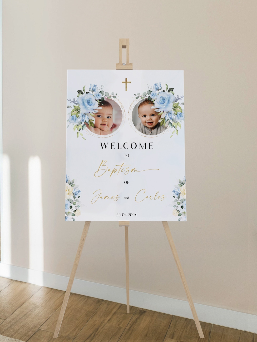 Baptism Welcome Sign Twins Boy, Baptism Welcome Poster With Photo ...