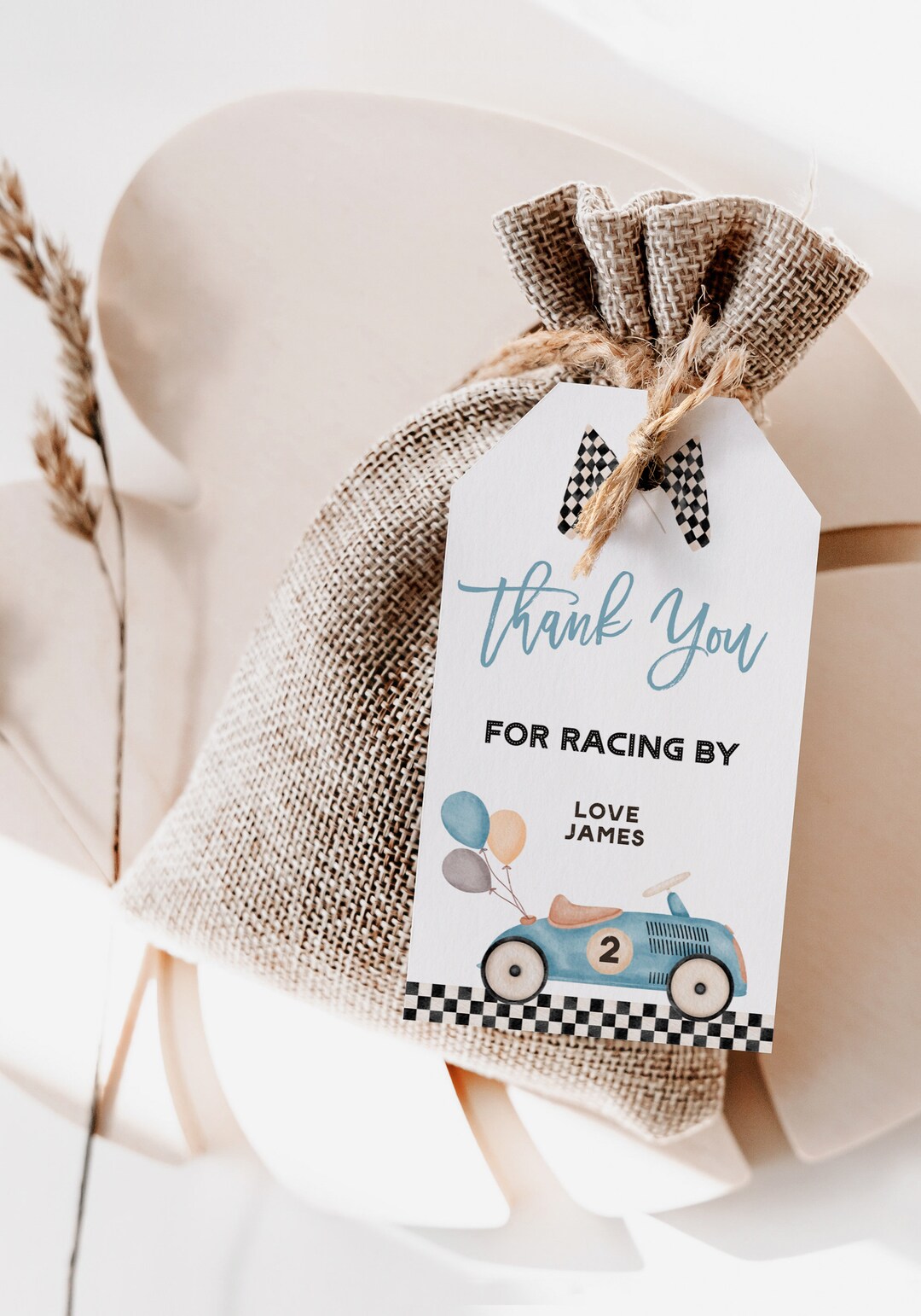 Blue Race Car Birthday Thank You Tag Template, Editable Favor Tag for ...