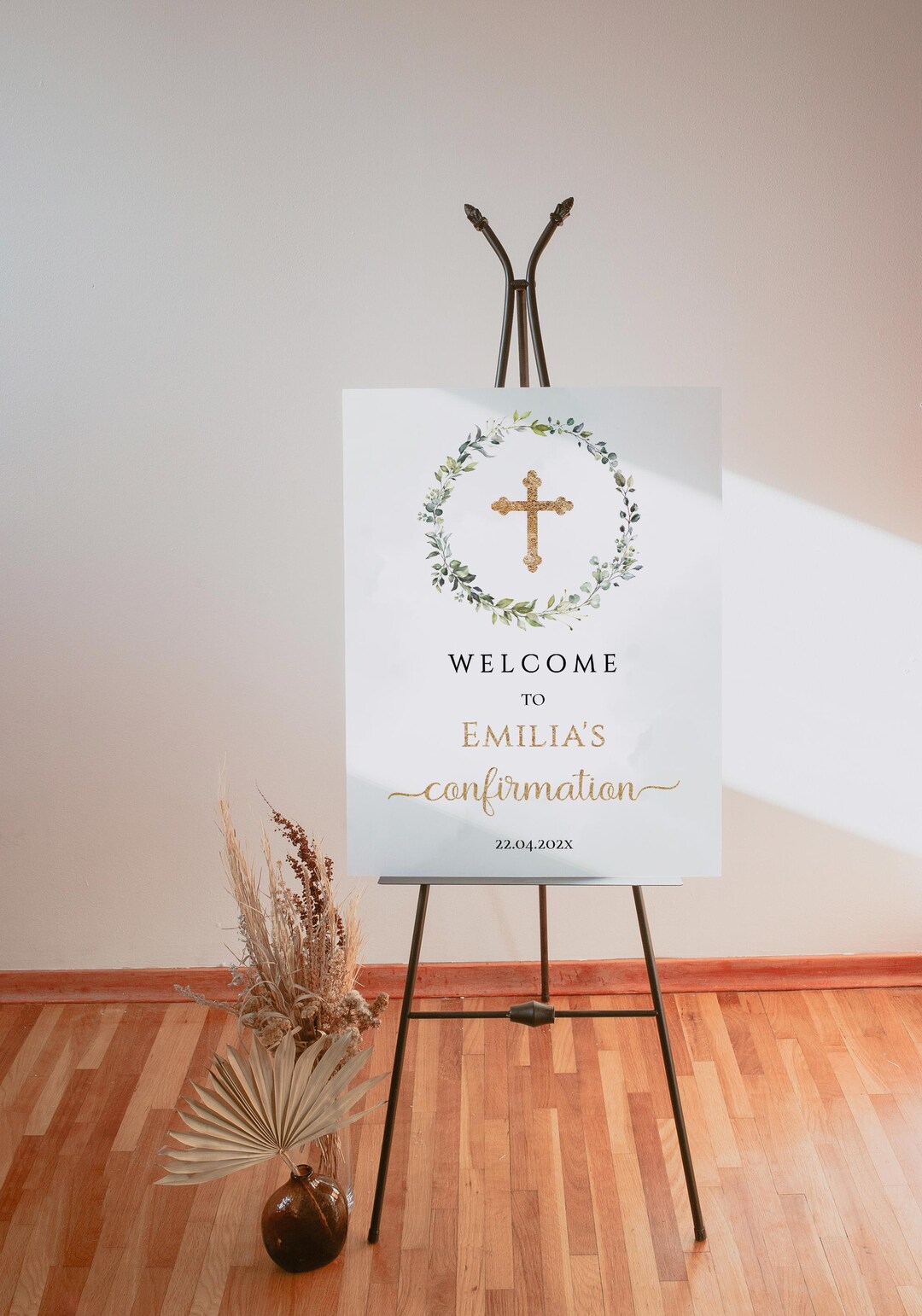 Green Gold Cross Confirmation Welcome Poster, Greenery Confirmation ...
