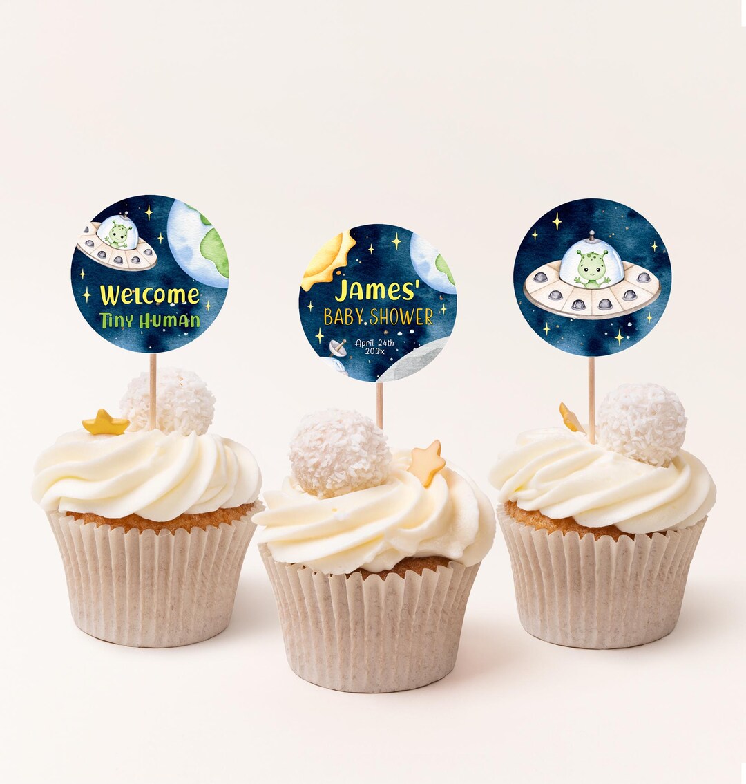 UFO Baby Shower Cupcake Topper Printable, Alien Baby Shower Cupcake ...