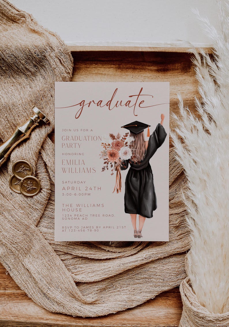 Girl Graduation Party Invitation, Modern Graduation Invitation With ...