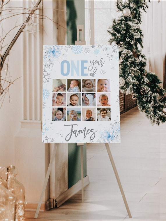 1st birthday photo collage sign template, winter onederland birthday ...