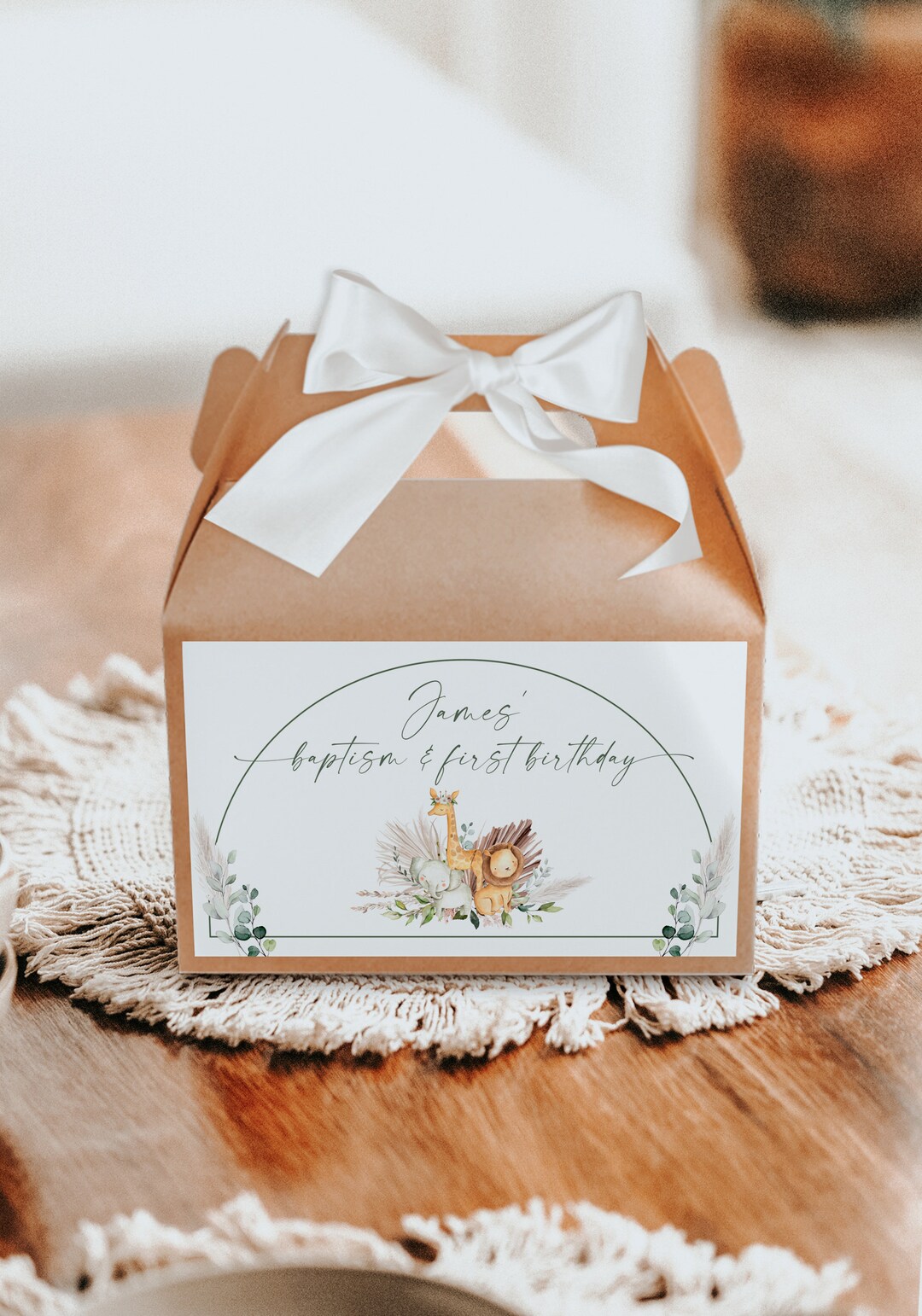 Animals Baptism Favor Box Label, Safari Animals Baptism 1st Birthday ...