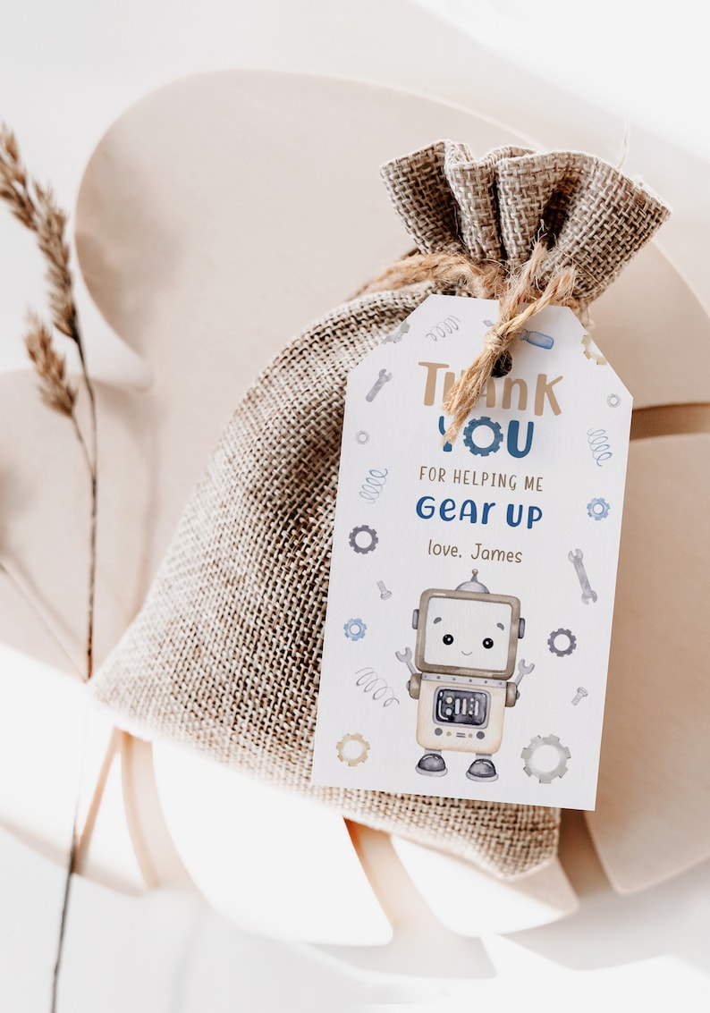 Thank You for Helping Gear up for My Birthday Party Favor Tag Labels ...