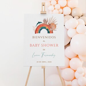 Rainbow Baby Shower Welcome Poster in Spanish Decorations, Arco Iris ...