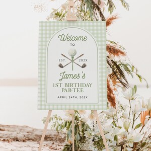 Golf Birthday Welcome Sign Printable, Sport Golf Theme Boy 1st Birthday ...