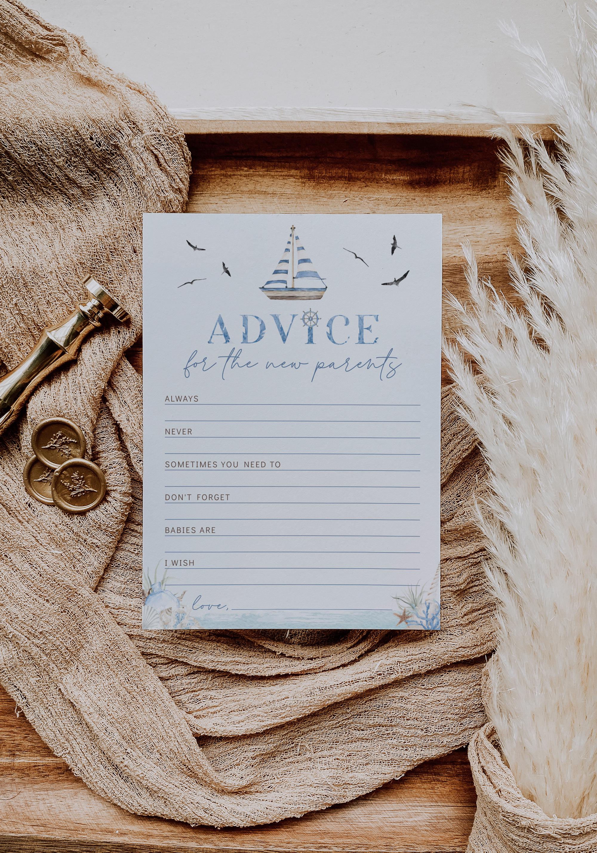 Advice for the New Parents Printable, Nautical Baby Shower Advice for ...