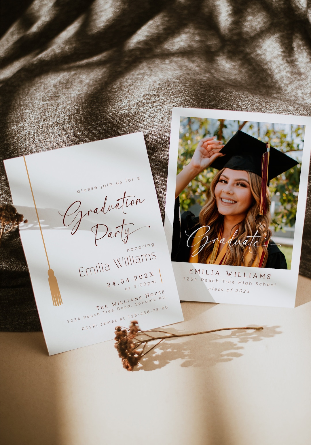 Modern Graduation Invitation With Photo Printable, Double Sided ...