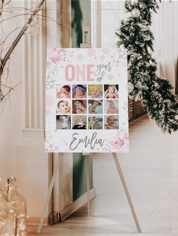 1st birthday photo collage sign template, winter onederland birthday ...