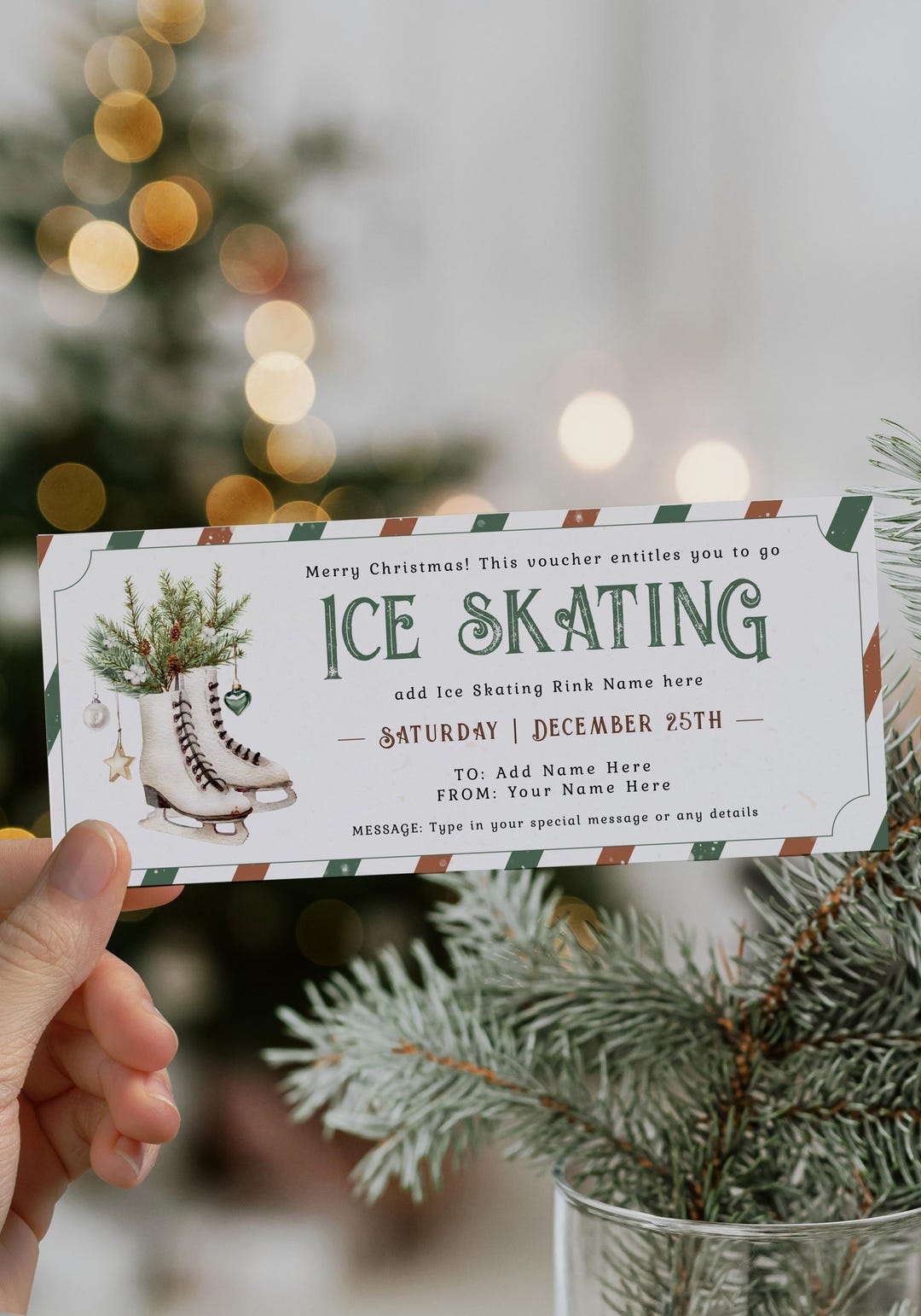 Christmas Ice Skating Ticket Template, Gift Surprise Ice Skating Gift ...