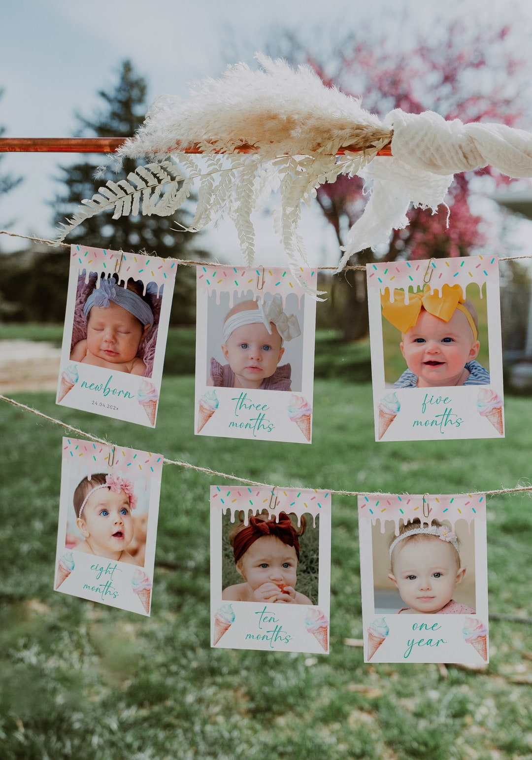 Editable Sweet One Monthly Photo Banner Printable, Ice Cream Monthly 12 ...