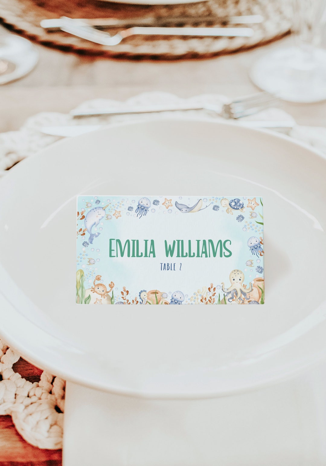 Editable Under the Sea Birthday Place Cards Template, Ocean Animals ...
