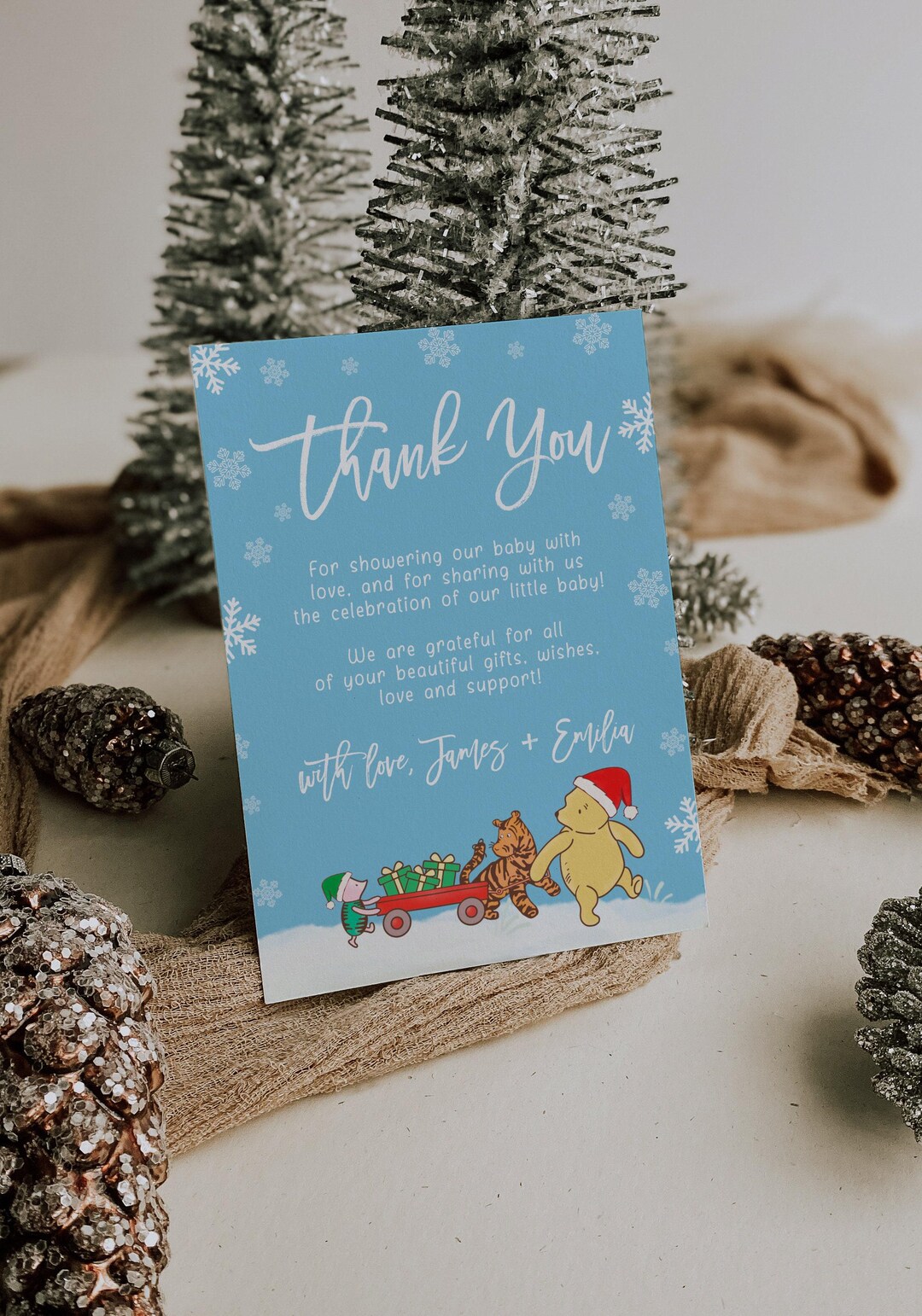 Winter Winnie Pooh Baby Shower Thank You Card Printable, Winnie Pooh ...