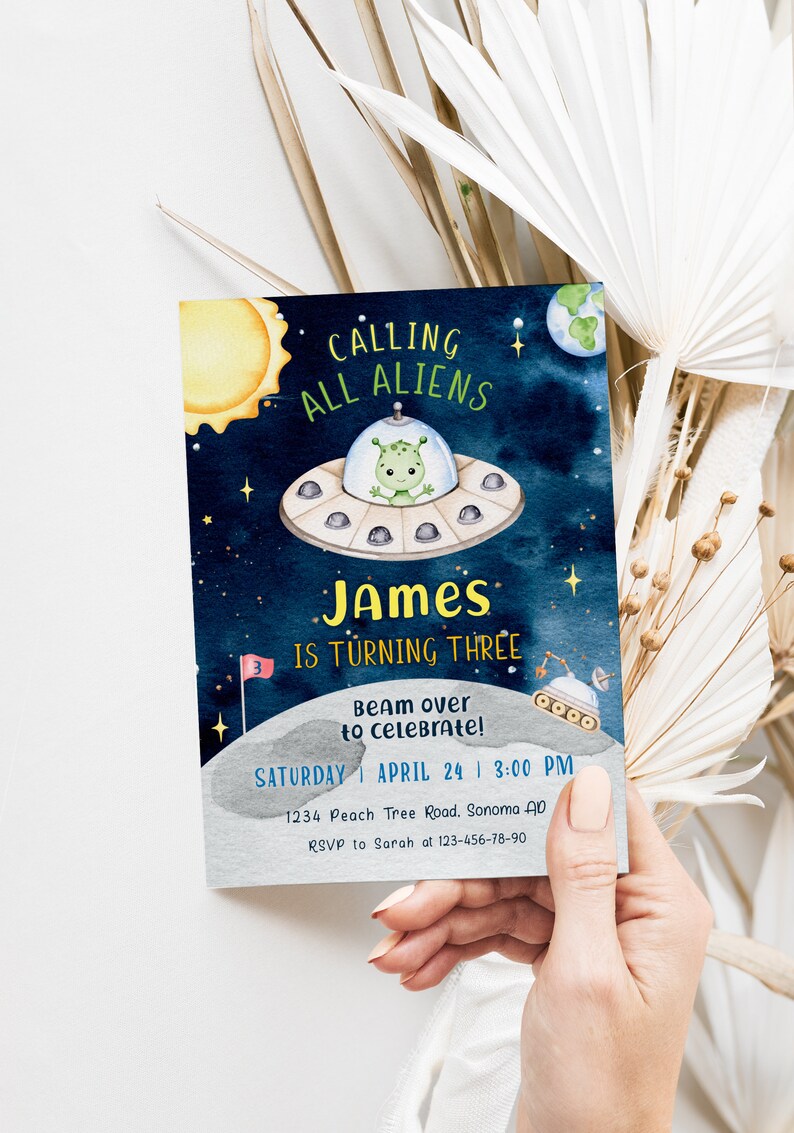 Space Alien Party Birthday Invitations Printable UFO Boy - Etsy
