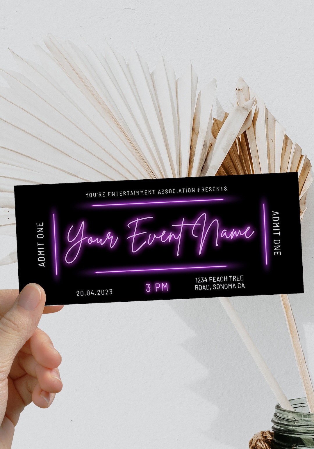 Purple Neon Light Event Ticket Template, Birthday Concert Ticket ...