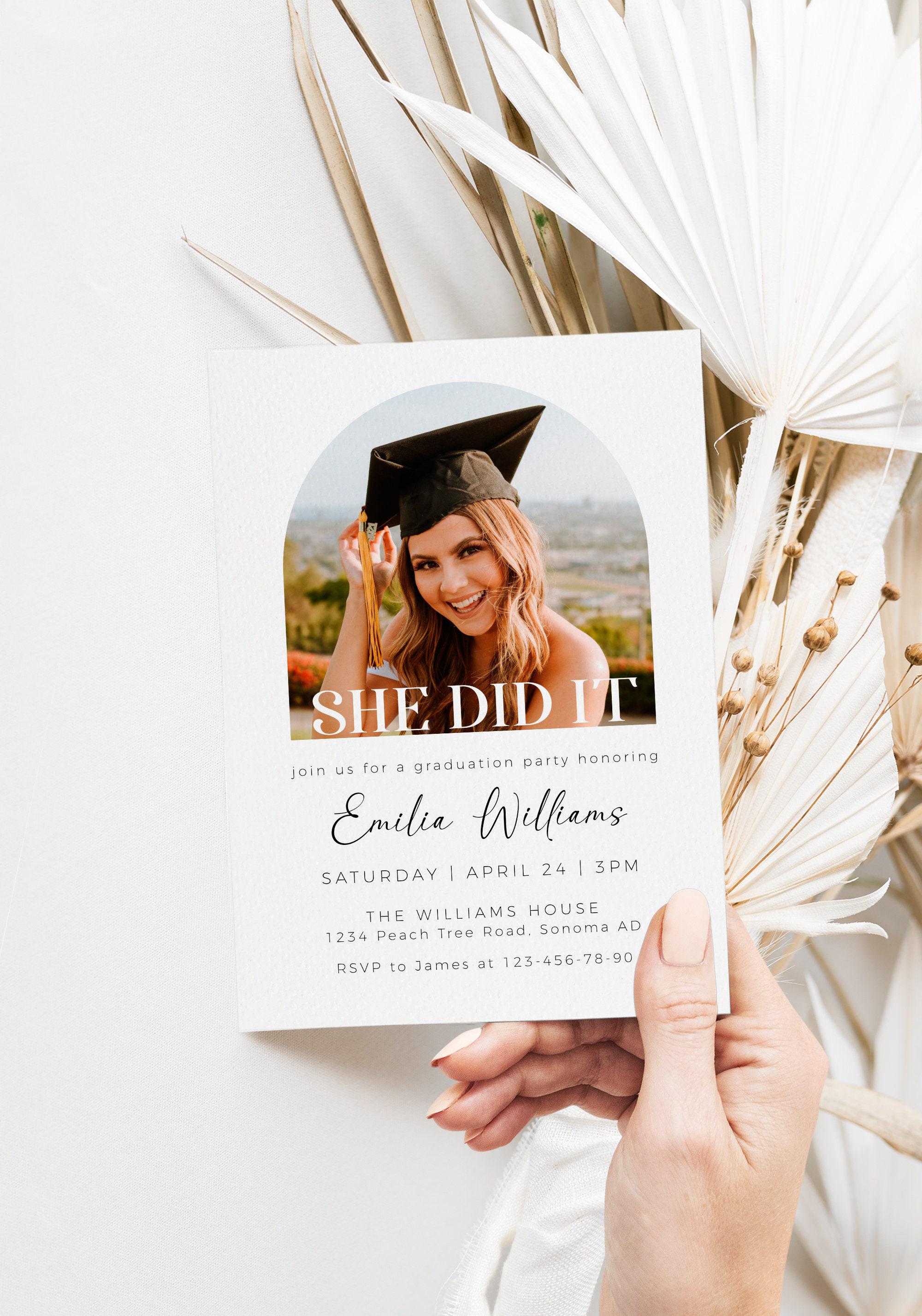She Did It Graduation Invitation With Photo Editable, Graduation ...