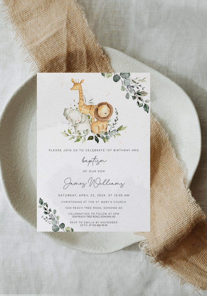 Safari Animals Baptism and Birthday Invitation Template, Jungle Animal ...