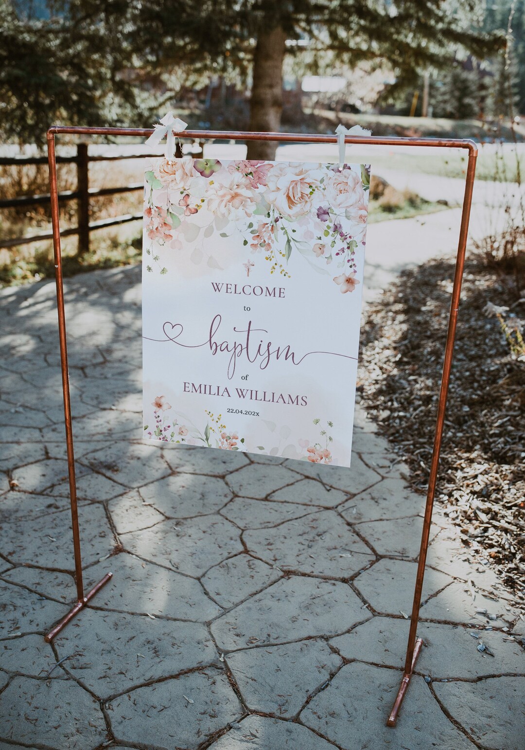 Floral Christening Welcome Sign, Garden Flowers Baptism Welcome Sign ...