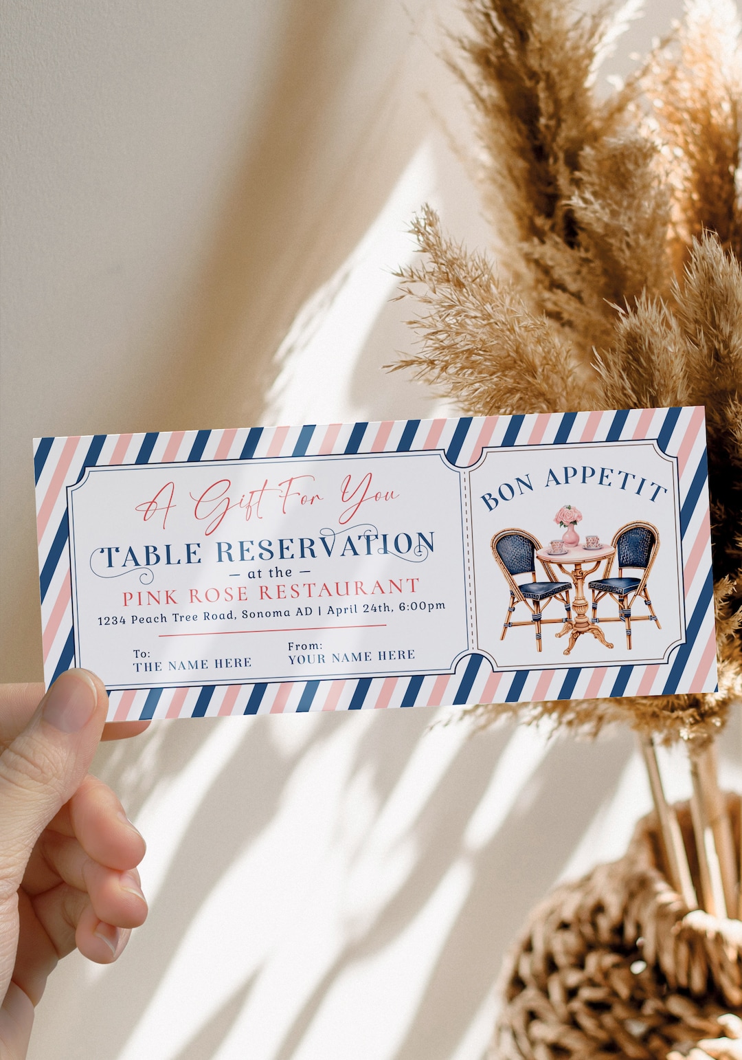 Printable Restaurant Gift Ticket, Gift for You Restaurant Certificate ...