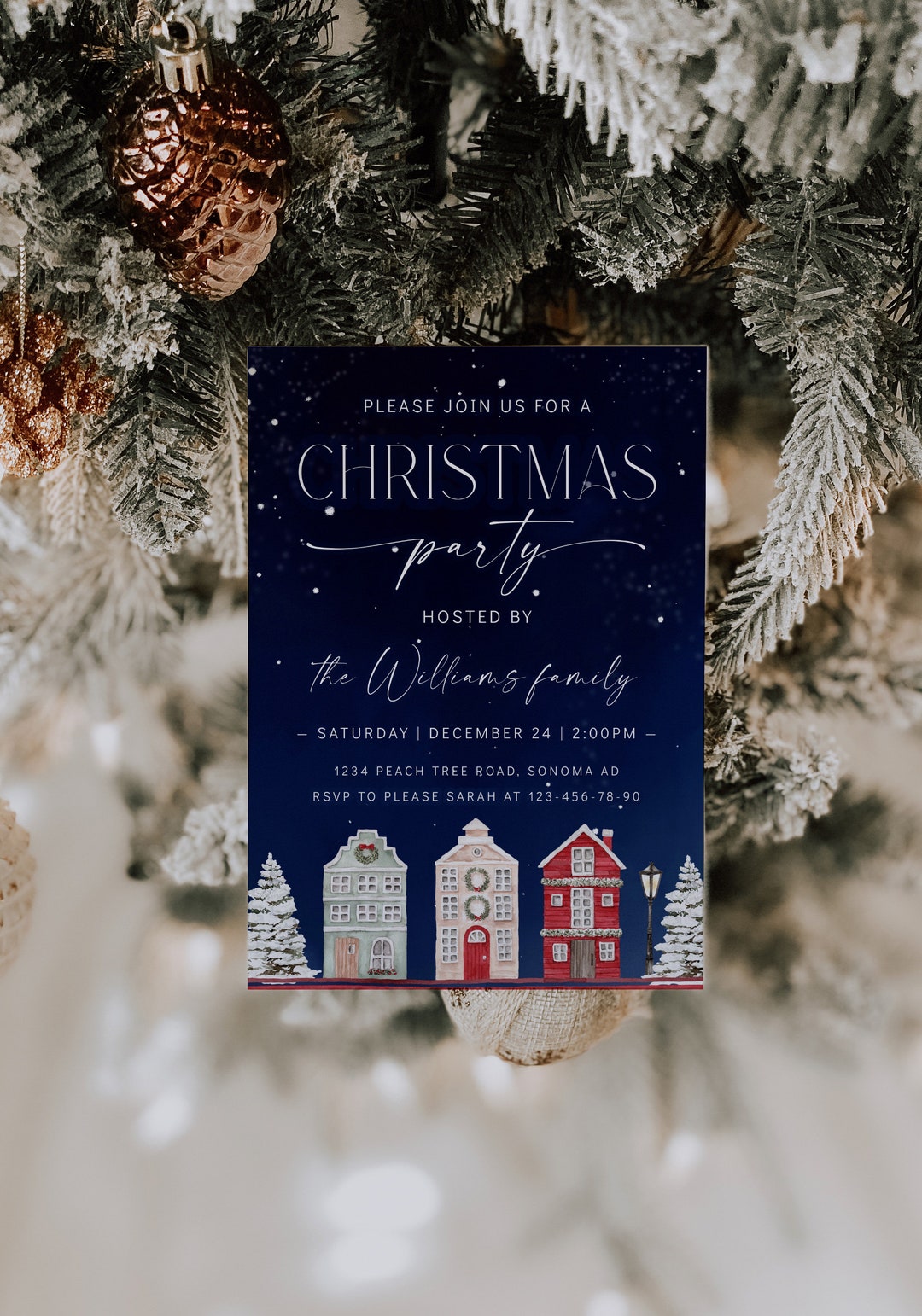 Christmas Village Invitation Template, Holiday Party Invitation ...