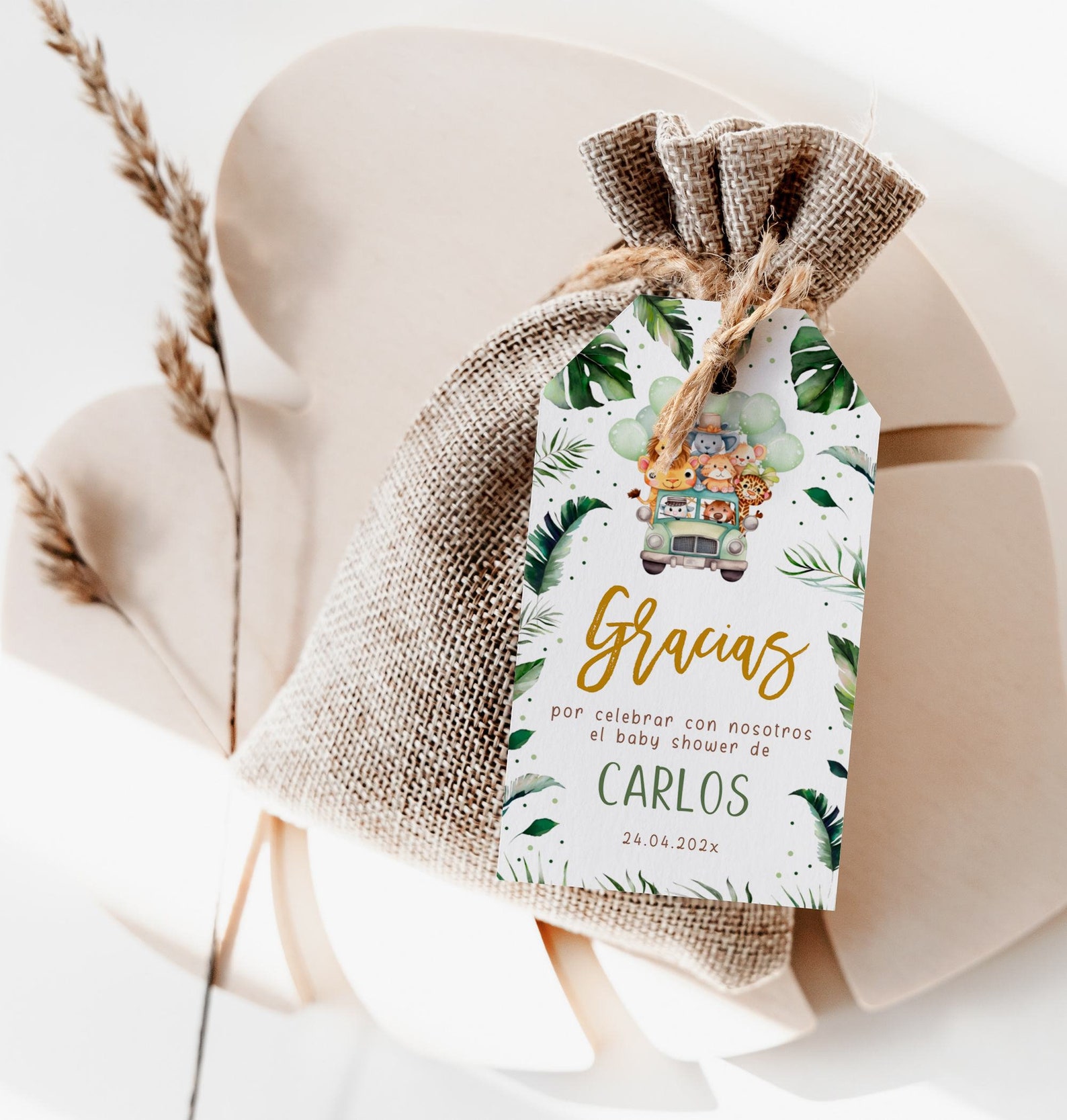 Editable Baby Shower Thank You Tags in Spanish, Animales Safari Baby ...
