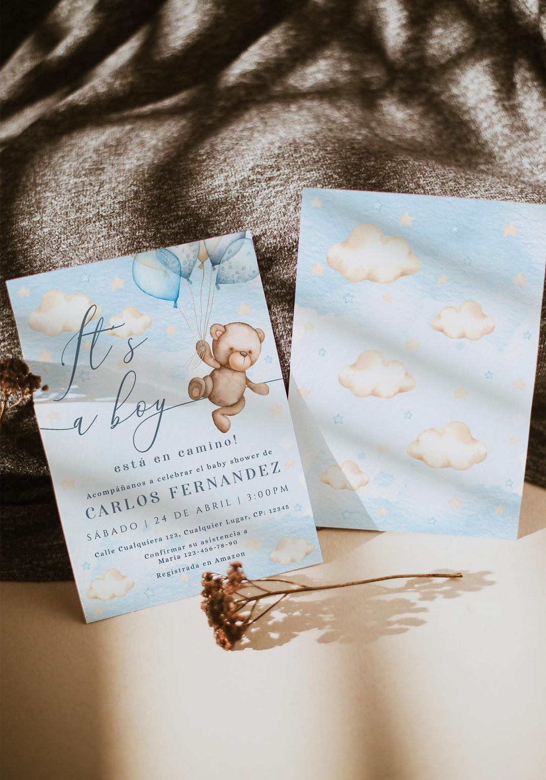 Invitación Bear Azul Para Niño Español, It's a Boy Baby Shower ...