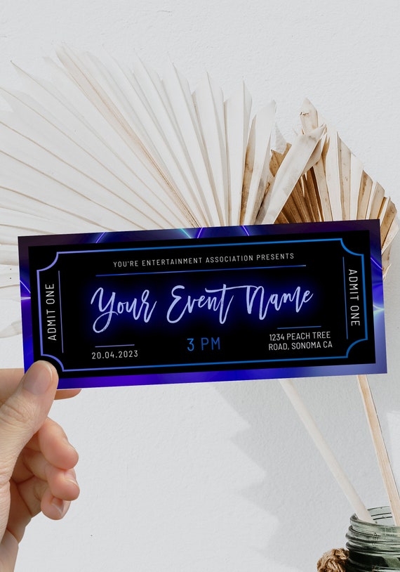 Editable Neon Glow Party Ticket Neon Light Event Ticket - Etsy