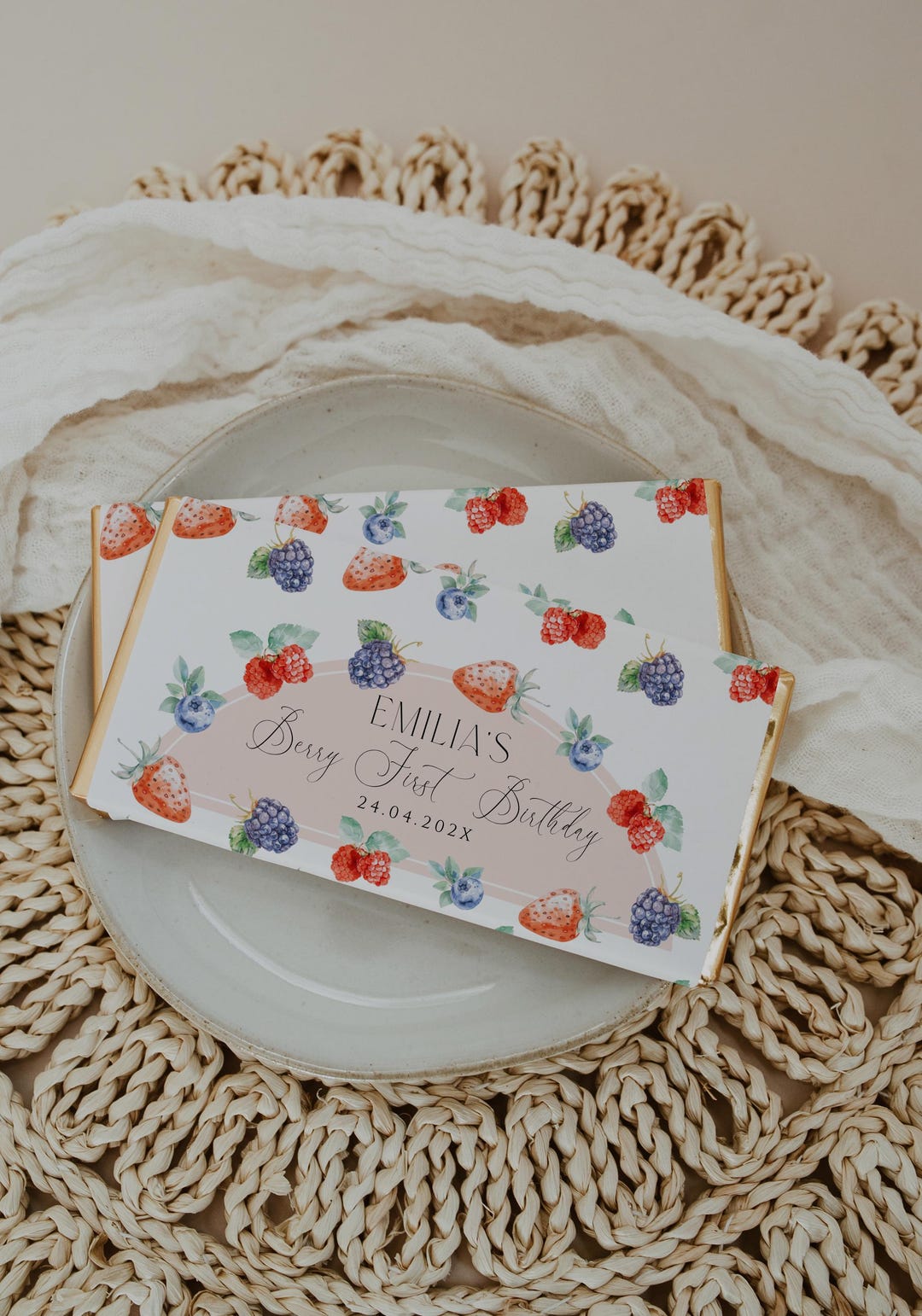 Berry First Birthday Chocolate Bar Wrapper Printable, Strawberry Bday ...