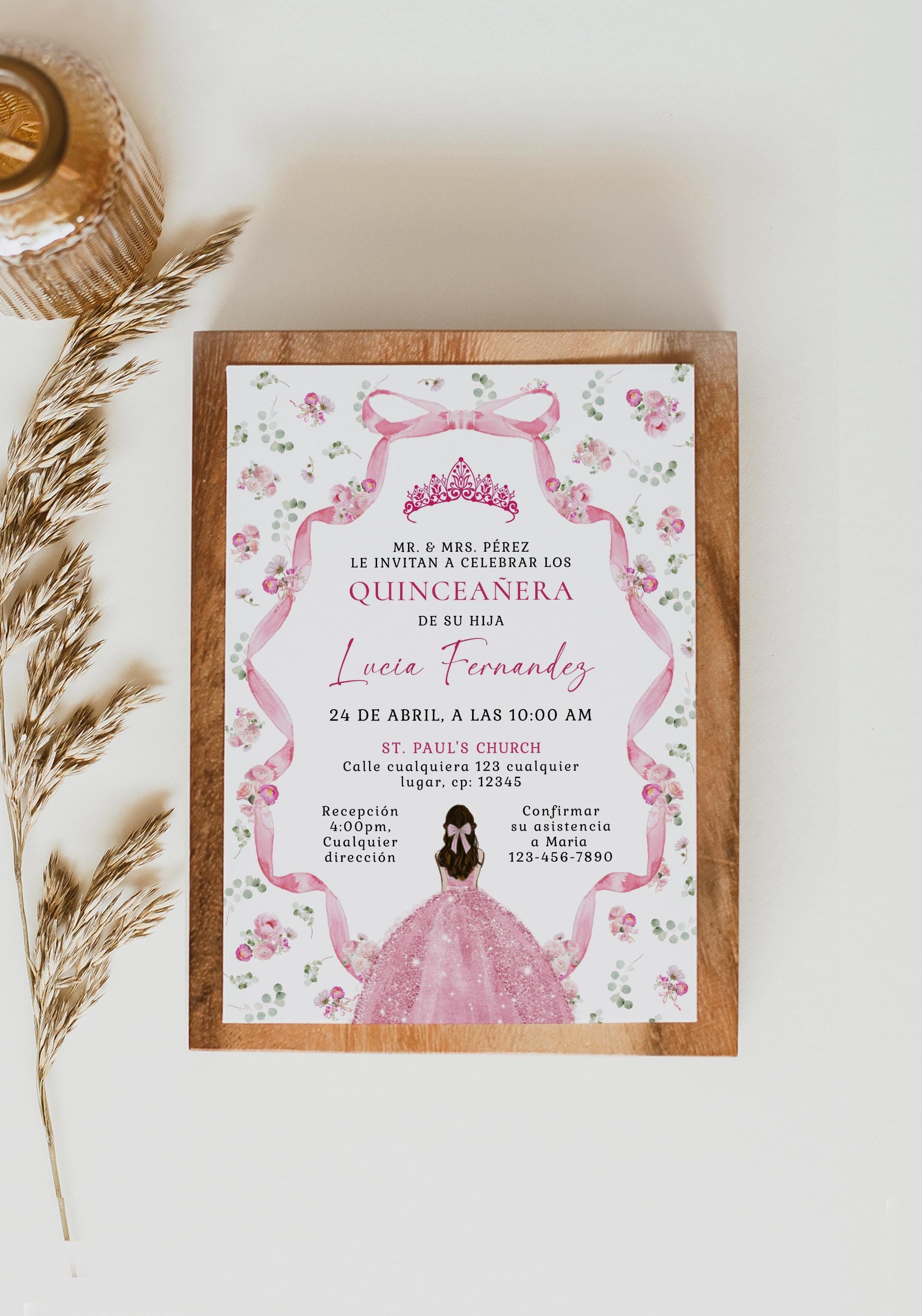 Coquette Spanish Quinceañera Invitacion Printable, Ribbon Spanish Sweet ...