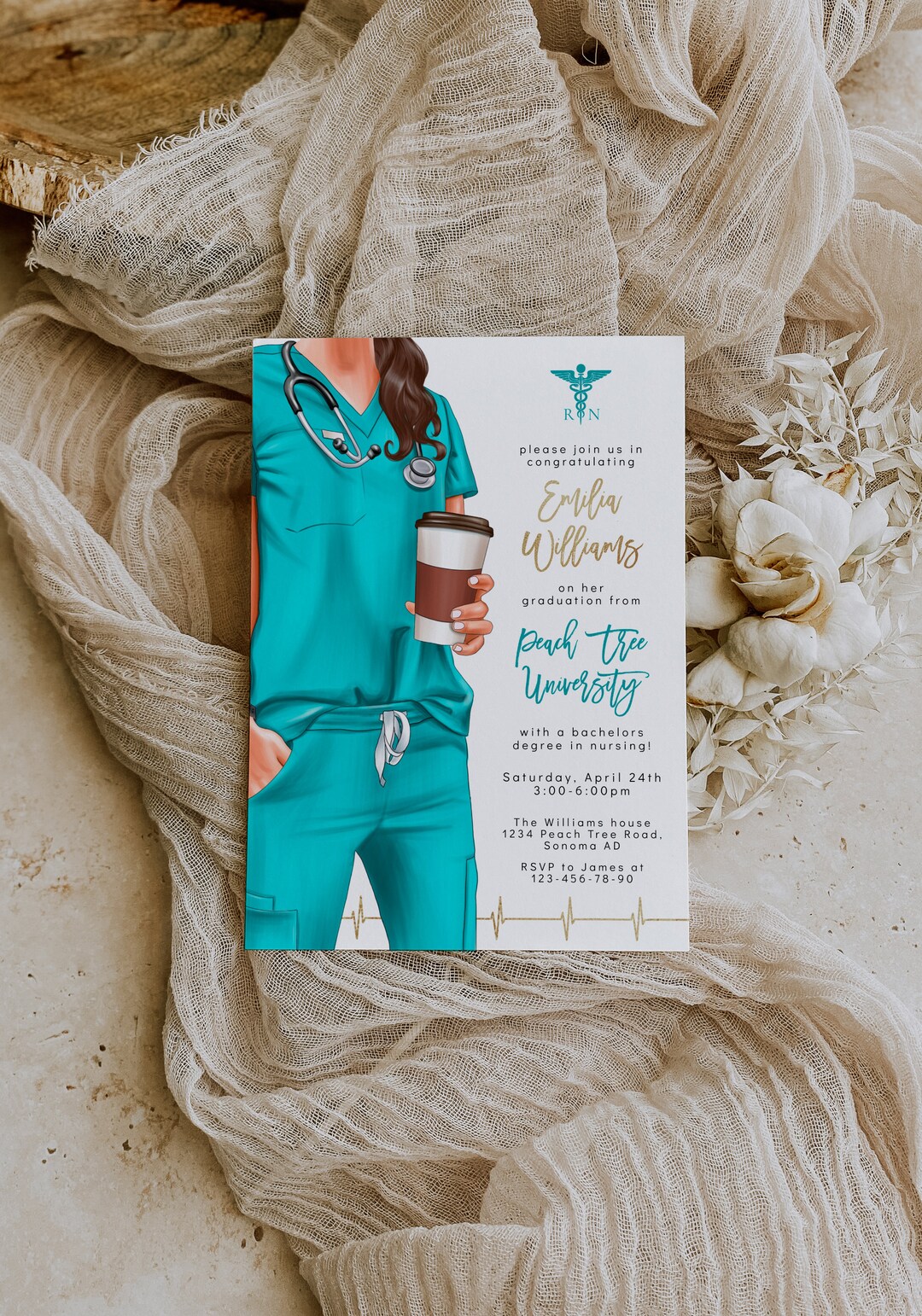 Editable medical graduation invitation, blue announcement graduation ...