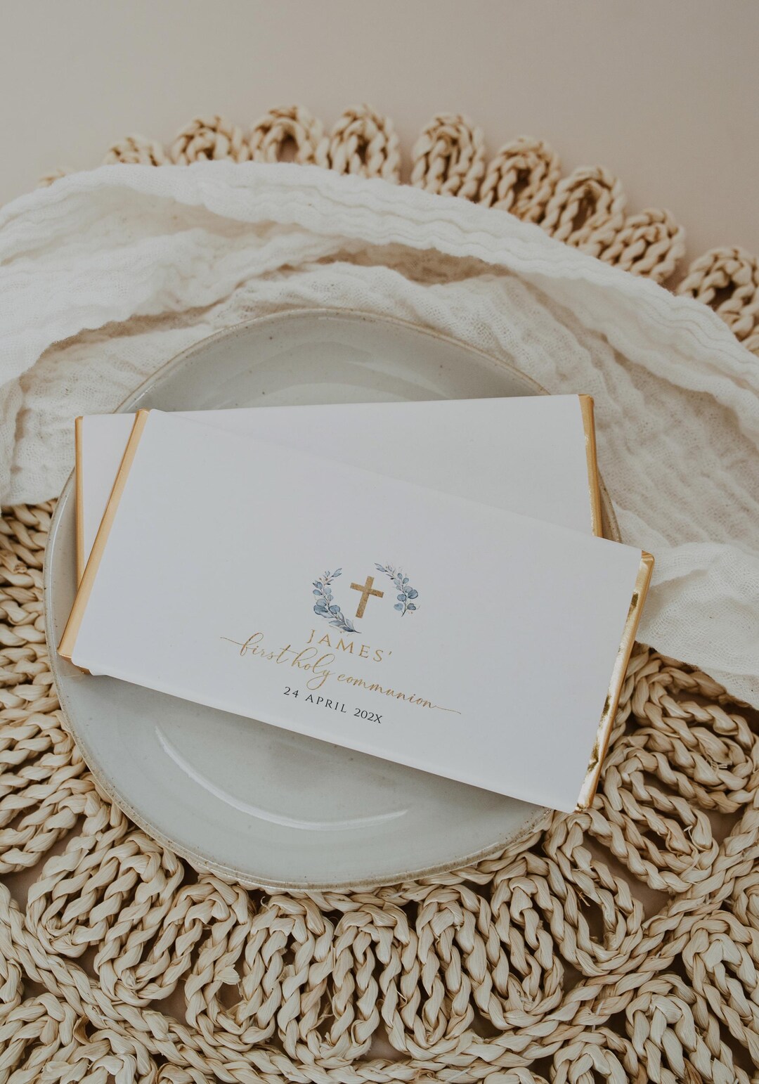 Blue Eucalyptus First Holy Communion Chocolate Bar Wrapper Template ...