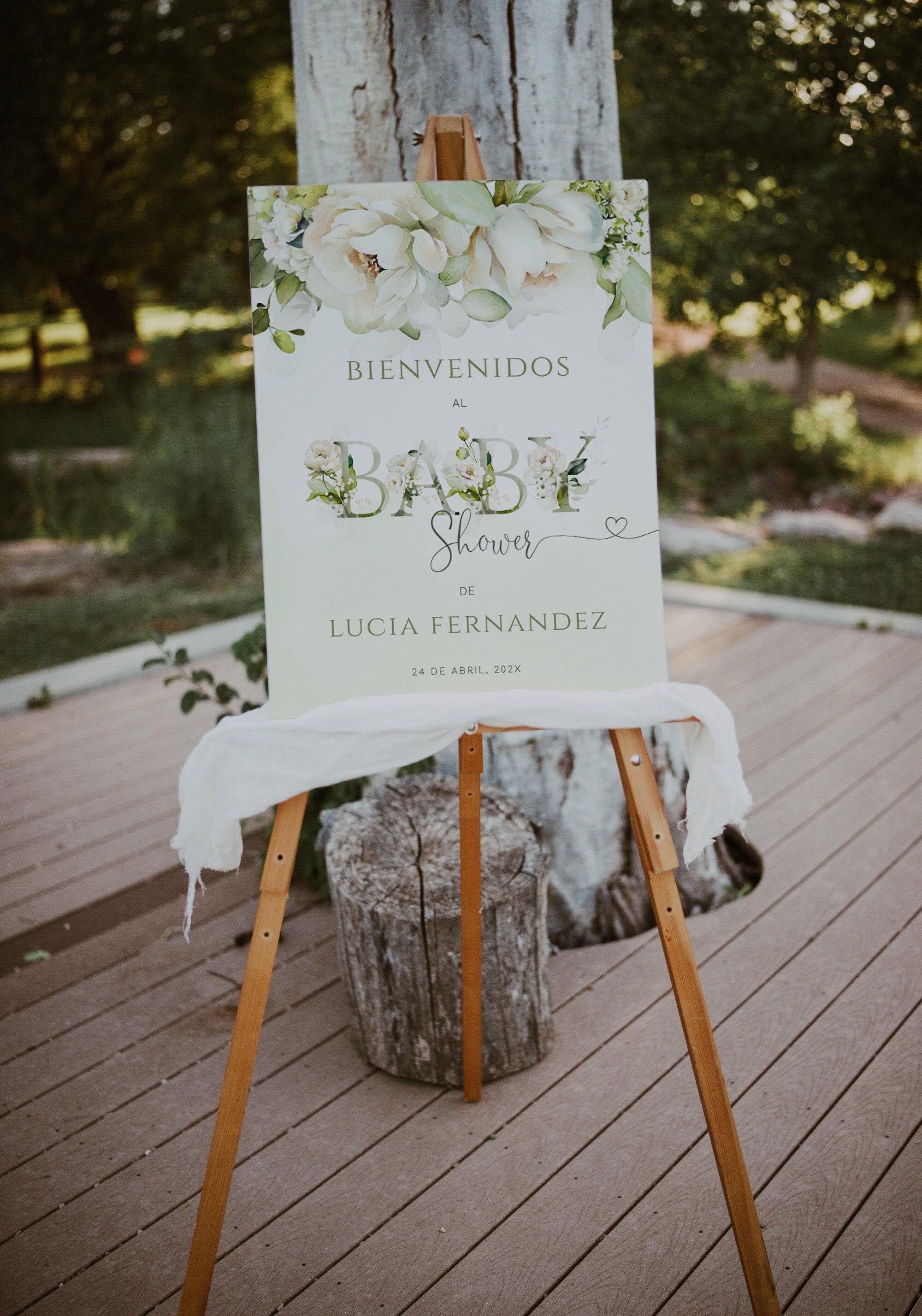 Green Flores Bienvenidos Niña Baby Shower Sign En Español, Greenery ...