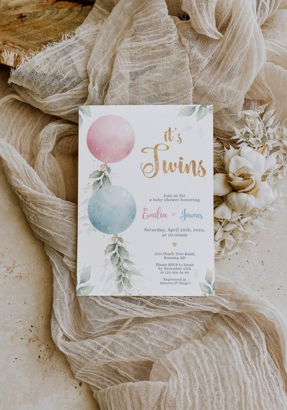 Twins baby shower invitation printable, girl and boy twins invitation ...