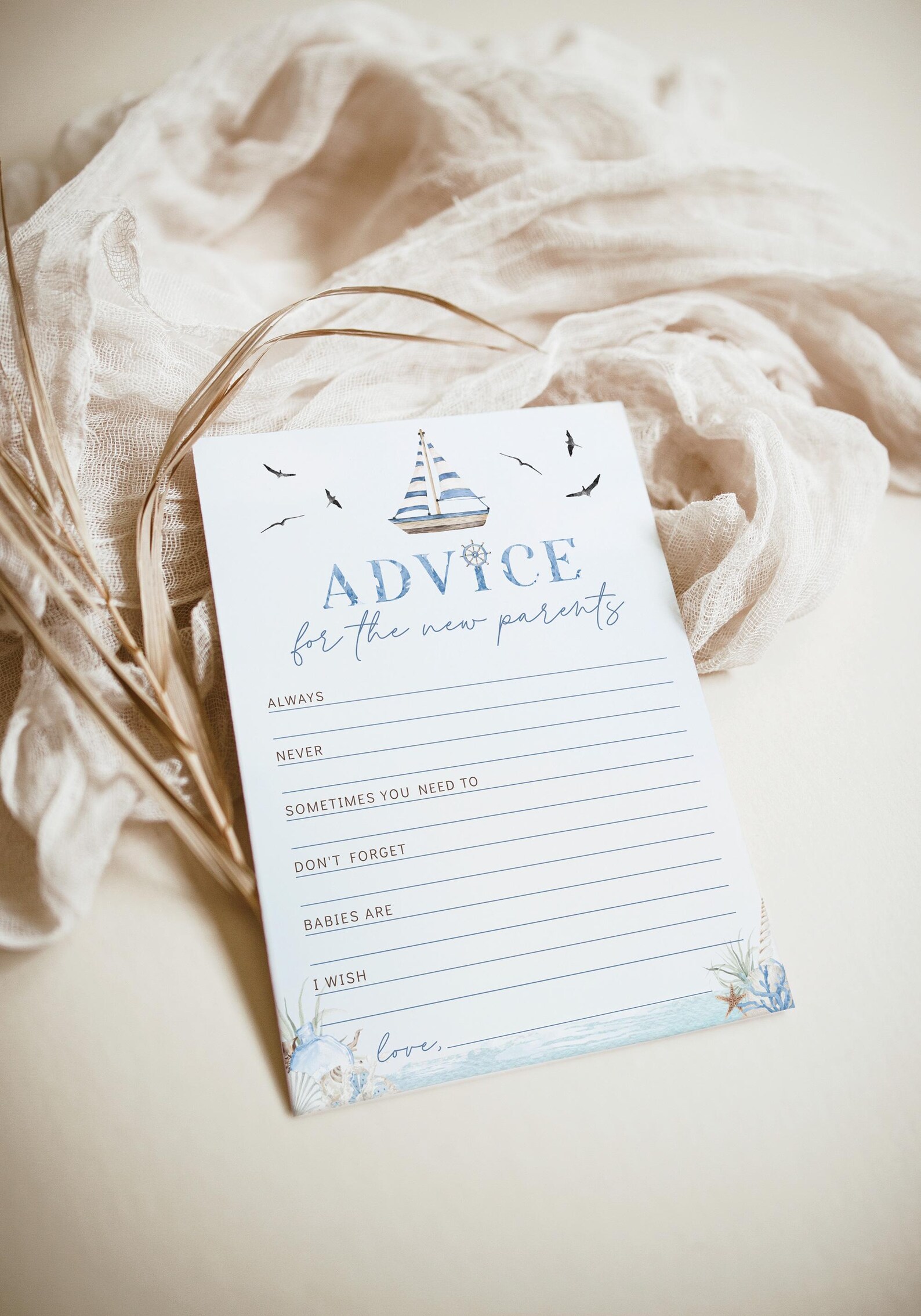 Advice for the New Parents Printable, Nautical Baby Shower Advice for ...