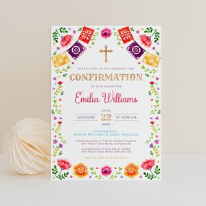 Mexican Style Girl Confirmation Invitation Card, Floral Confirmation ...