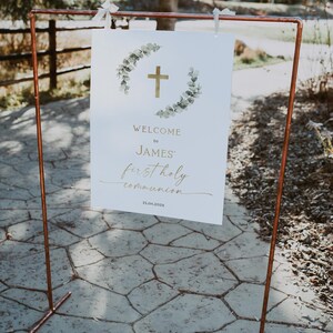 First Holy Communion Welcome Sign Printable, Eucalyptus Minimalist ...