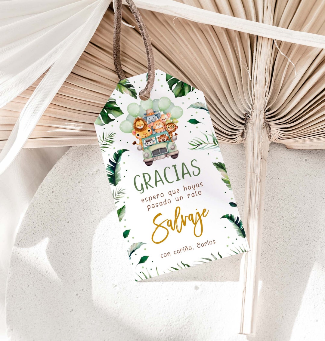 Editable Greenery Birthday Party Gracias Tag Spanish, Jungle Animals ...