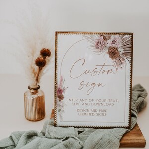 Editable Bohemian Table Custom Sign Printable, Bohemian Floral Custom ...