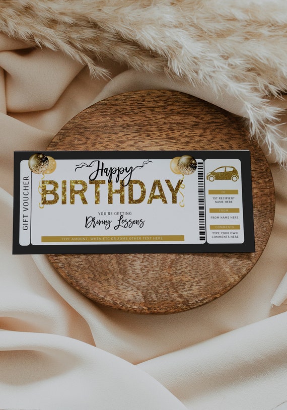 Birthday driving lessons voucher printable happy birthday gift, custom ...
