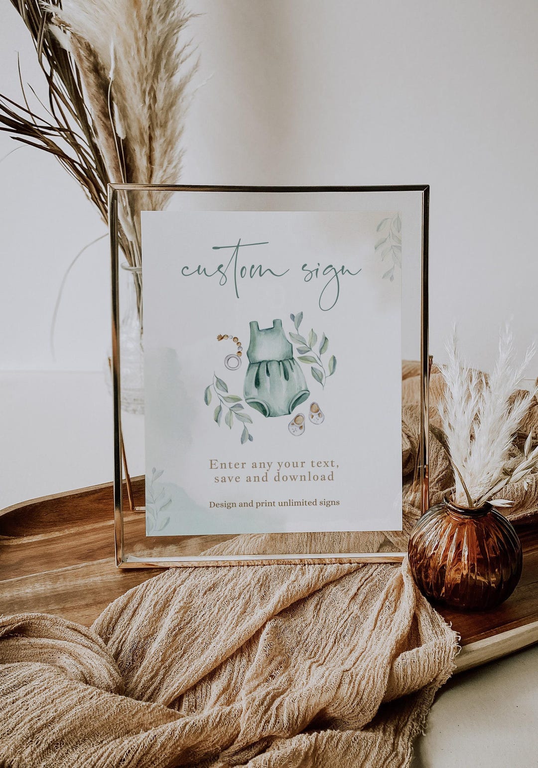 Green Clothes Baby Shower Custom Sign Printable, Greenery Birthday ...