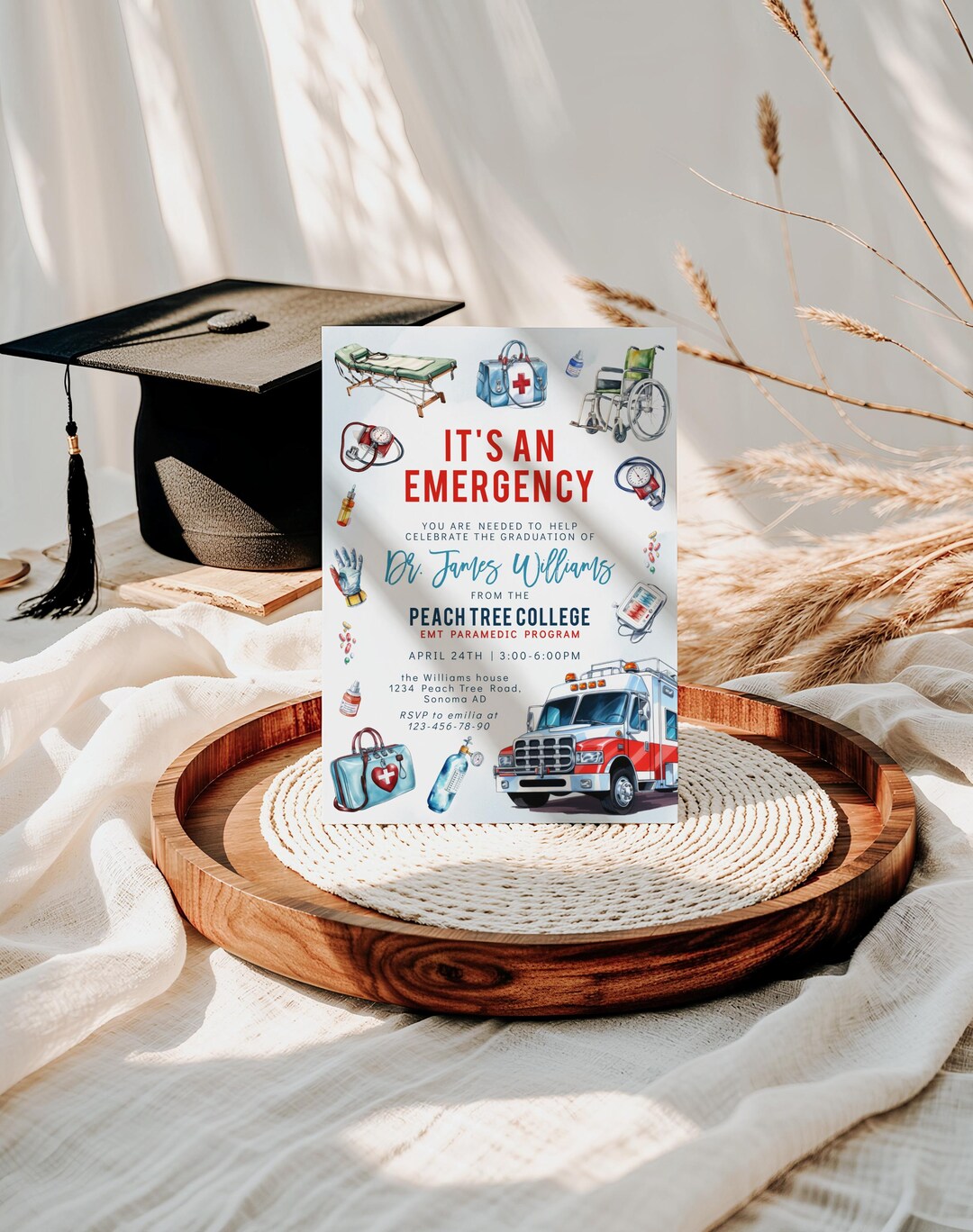 Editable Paramedic EMT Graduation Invitation, College Grad Party ...