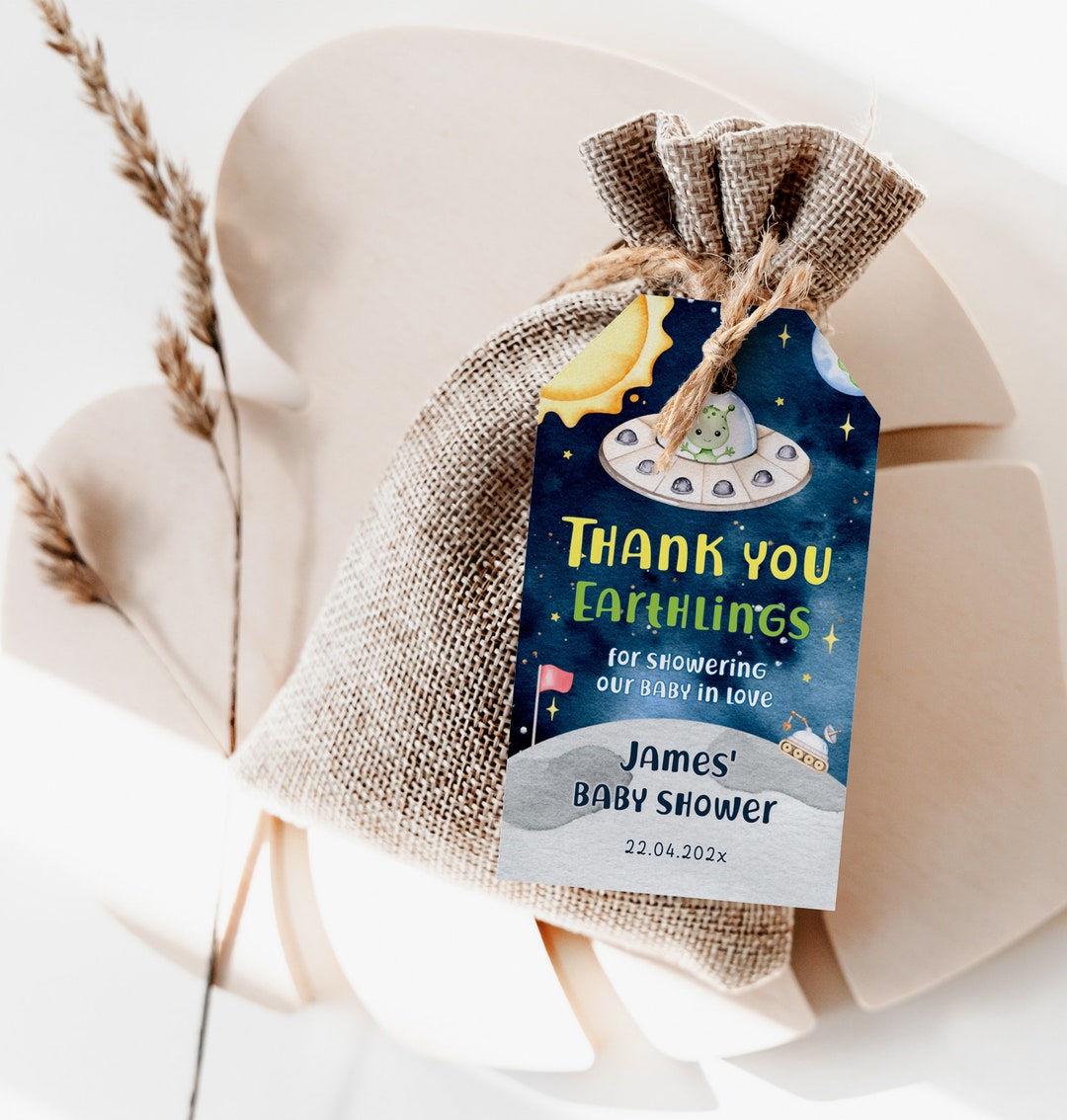 Alien Baby Shower Thank You Tags Template, Blue Baby Favour Cards Label ...