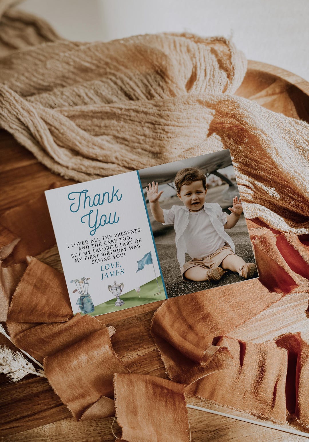 Golf First Birthday Thank You Card With Photo Printable, Golf Sport ...