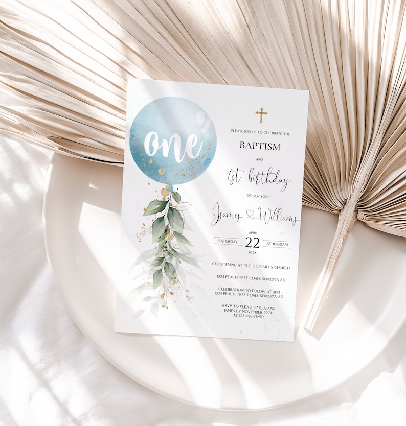Baptism and 1st Birthday Invitation Template, Baptism and First ...
