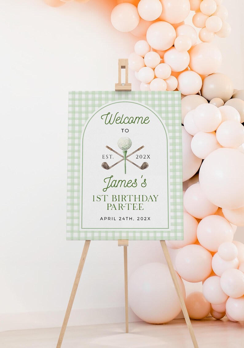 Golf Birthday Welcome Sign Printable, Sport Golf Theme Boy 1st Birthday ...