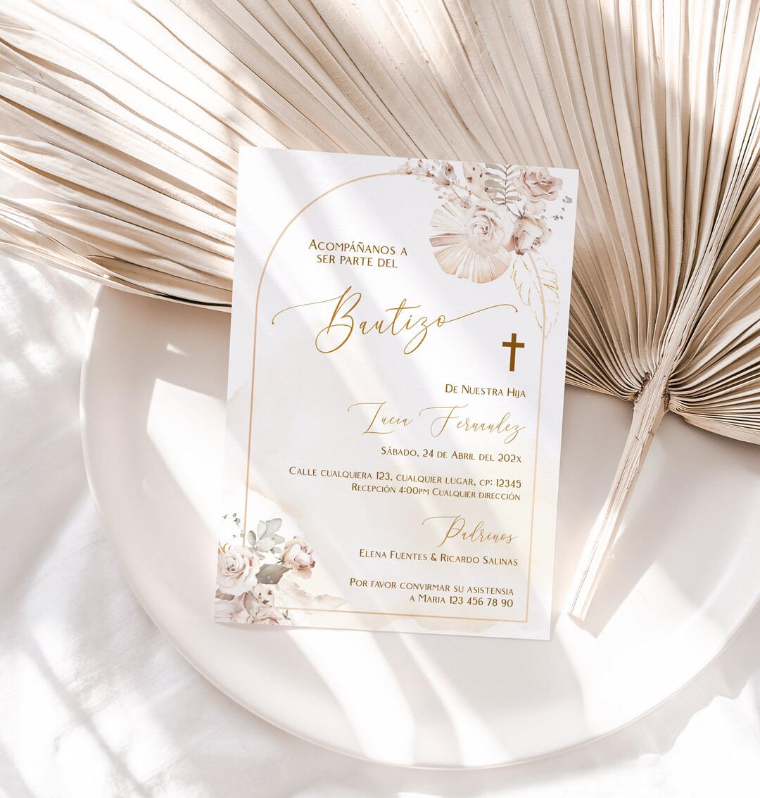Bohemian Christening Invitations, Bautizo Invitations Spanish, Mi ...