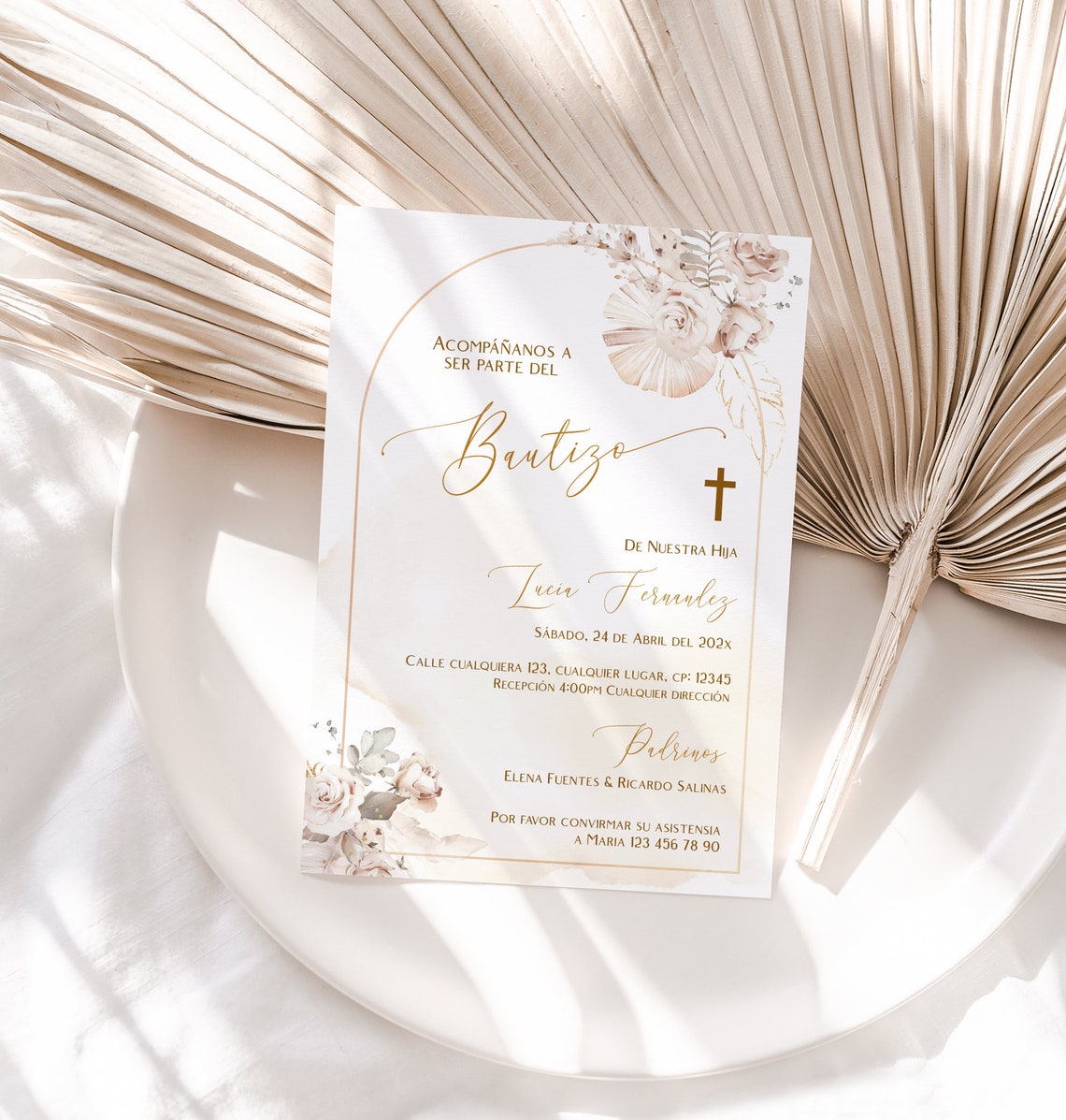 Bohemian Christening Invitations, Bautizo Invitations Spanish, Mi ...